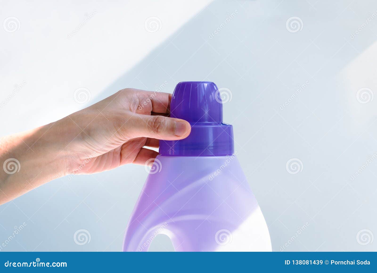 Woman Hand Using Liquid Laundry Softener Detergent Washing Cloth Stock ...