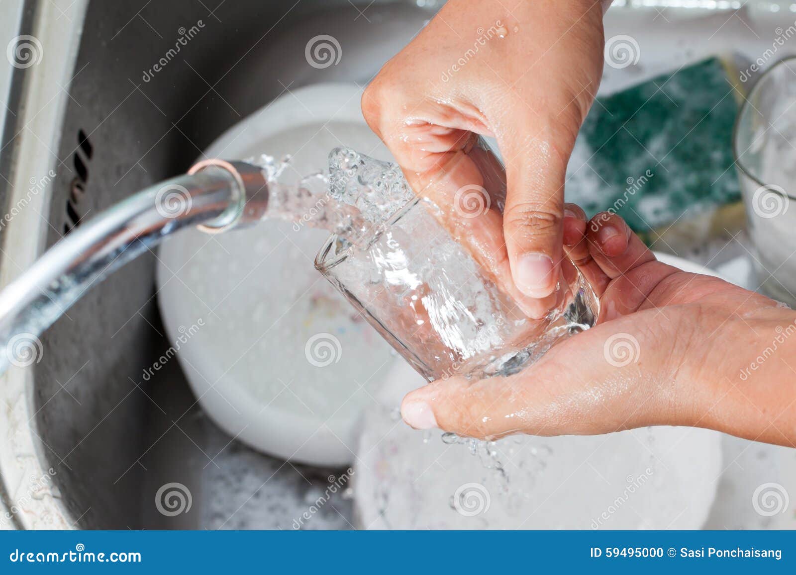 Woman Hand Washing Glass Over the Sink Stock Photo - Image of ...