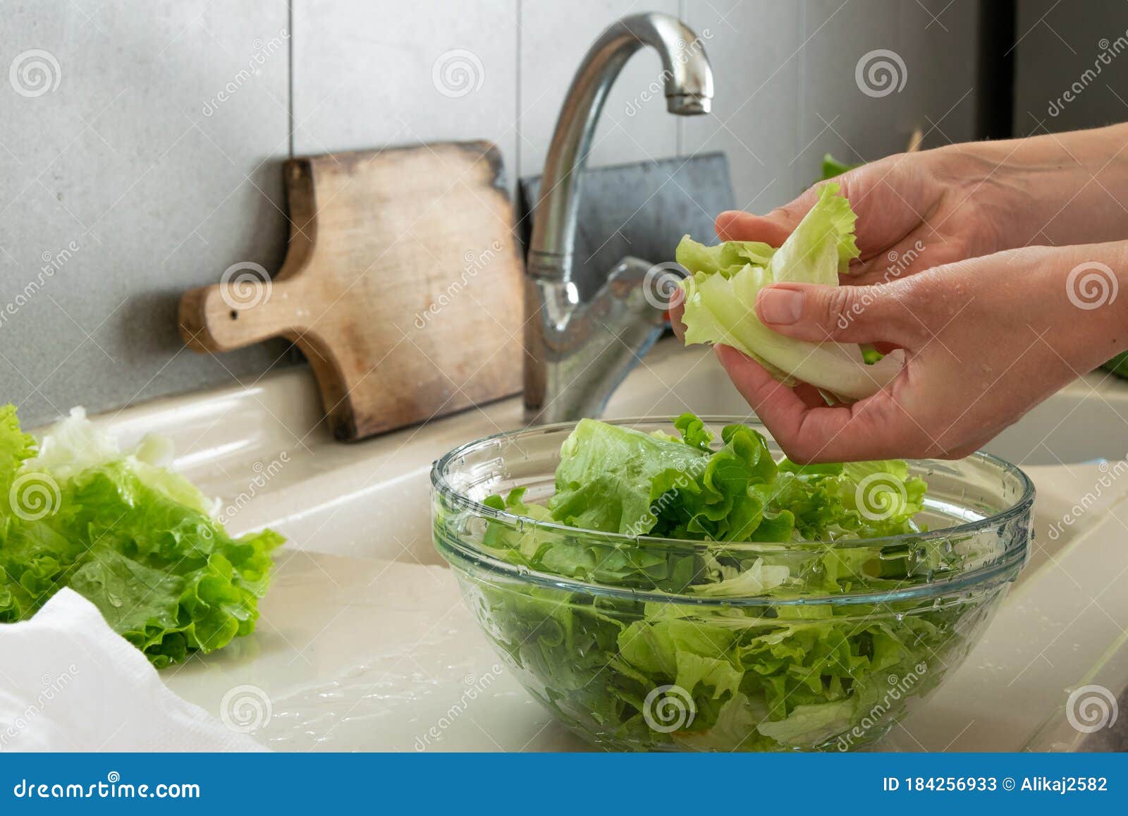 Woman Hand Washing Lettuce in Kitchen Stock Image - Image of hand, cook ...