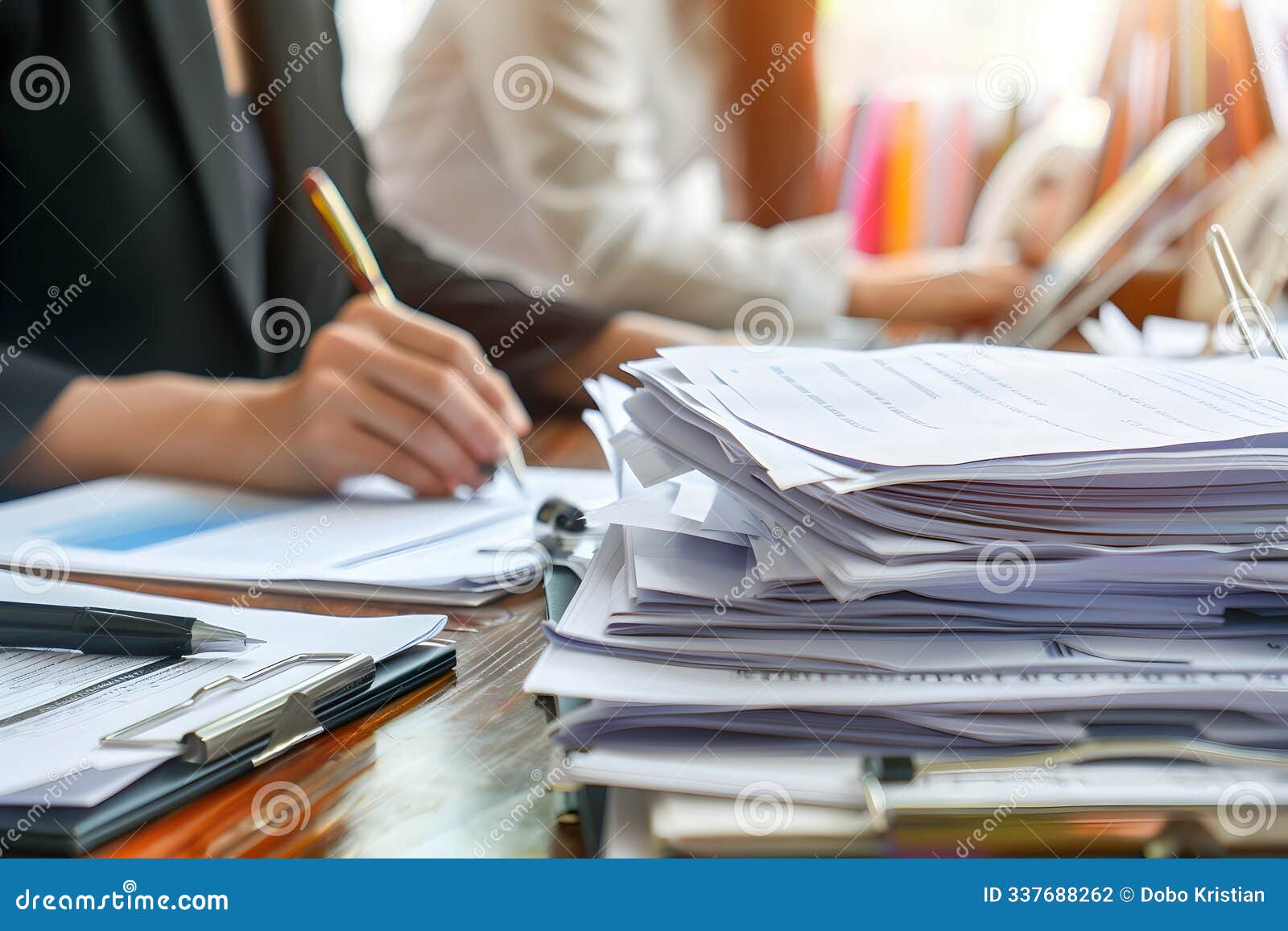 Pile Of Paper, Busy Businessman With Stack Of Documents In Carton ...