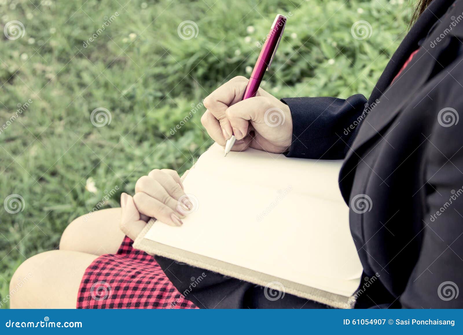 Woman Hand Writing Her Notebook in the Garden Stock Image - Image of ...