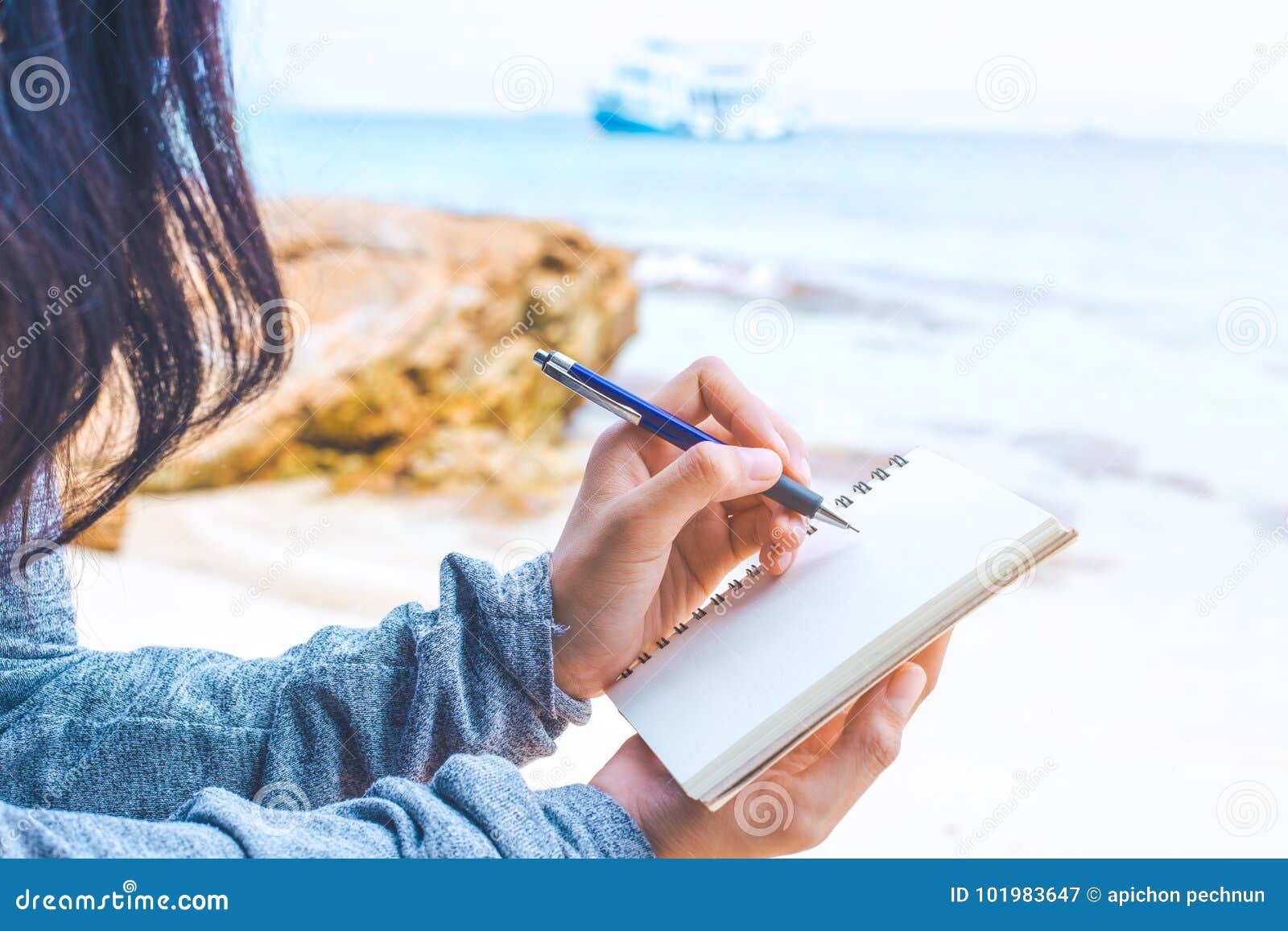 Woman Writing Journal Beach Stock Photos - Free & Royalty-Free Stock ...