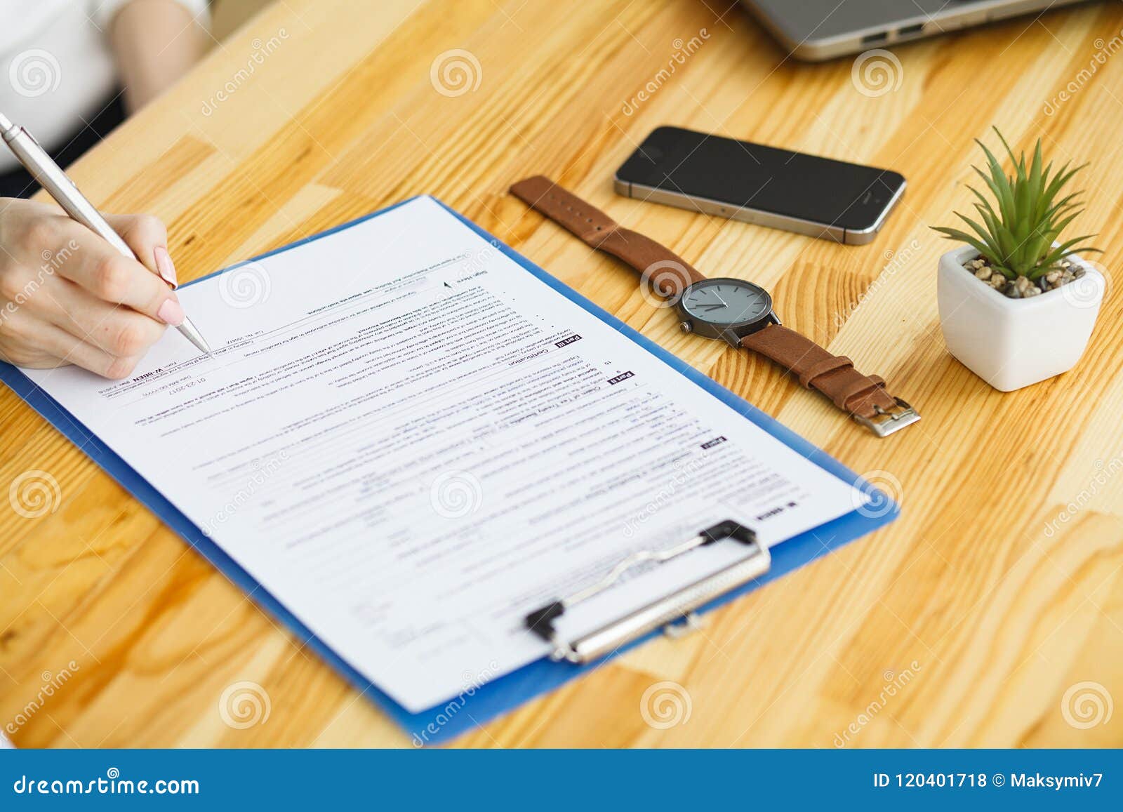 Woman Hand Writing or Signing in a Document Stock Photo - Image of desk ...