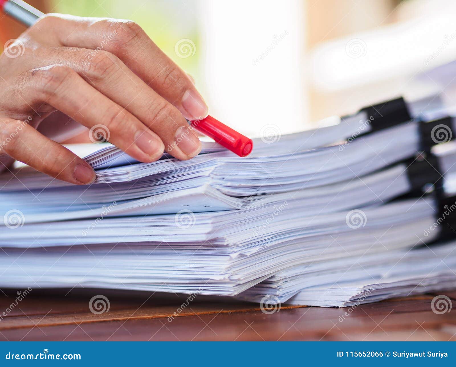 Woman Hand Writing on Stack of Paper. Business and Education Co Stock ...