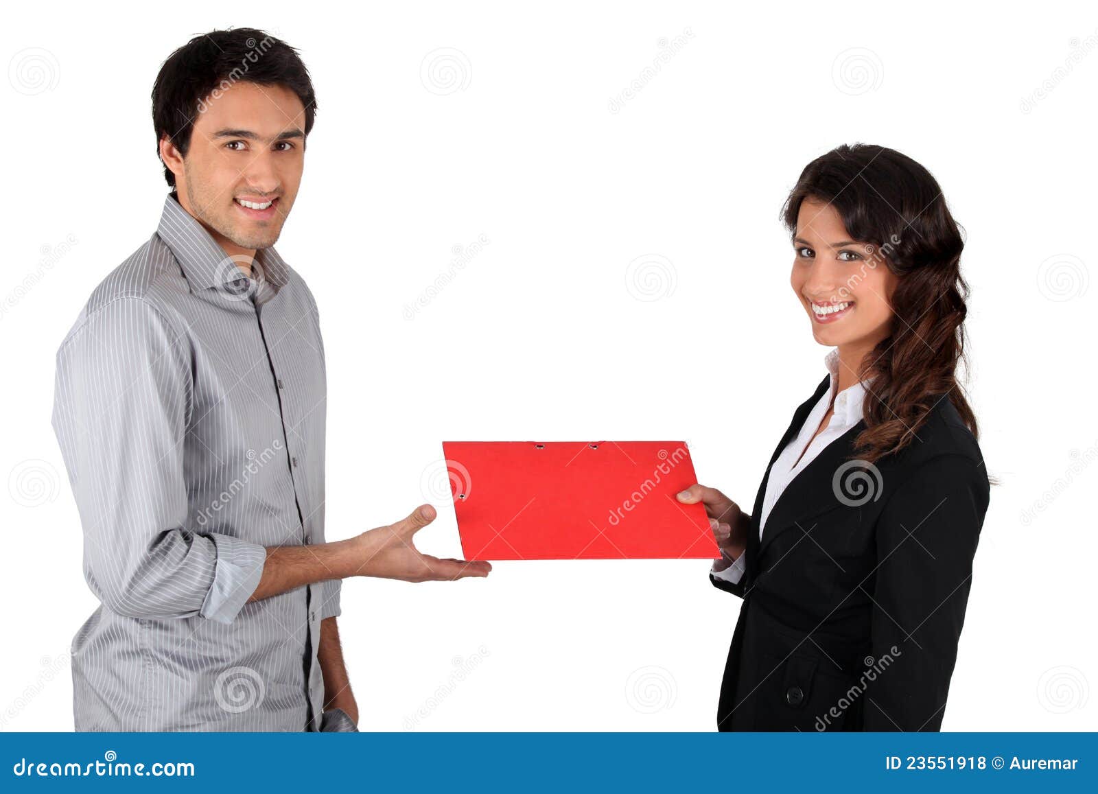 Woman Handing Folder To Man Stock Photo - Image of correction, notes ...