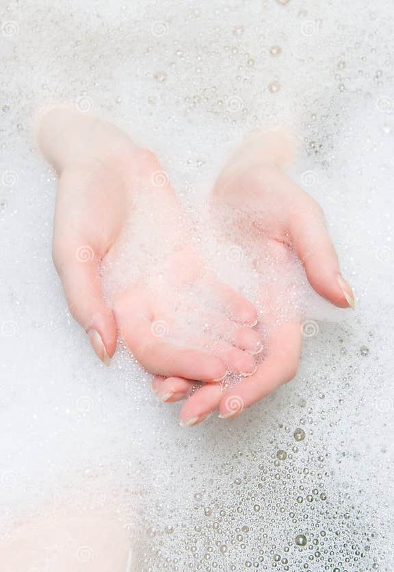 Woman Hands in a Bath with Foam Stock Image - Image of clean, feminine ...