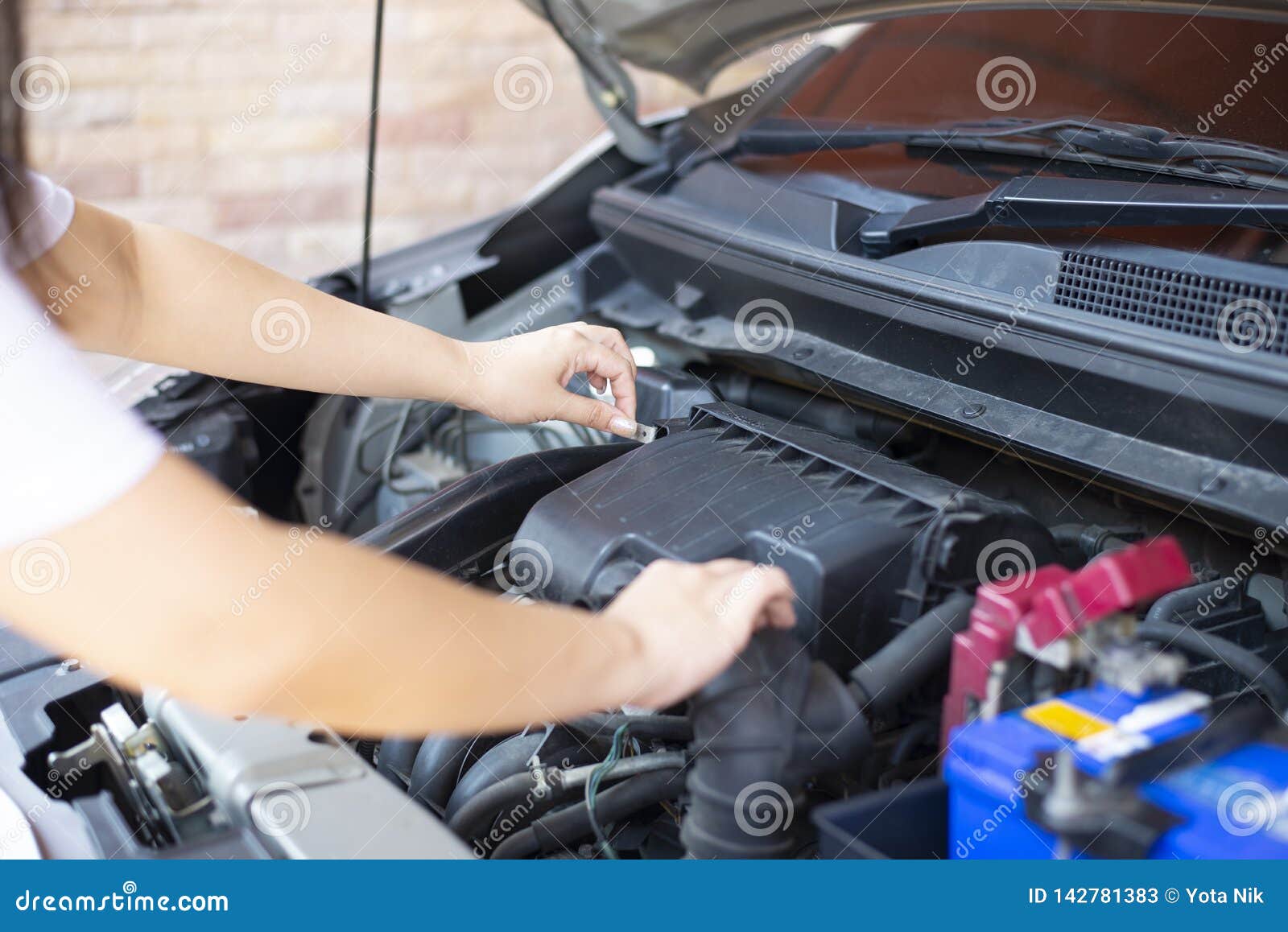 Car Engineer is Taking Care of Engine Filter Stock Image - Image of ...
