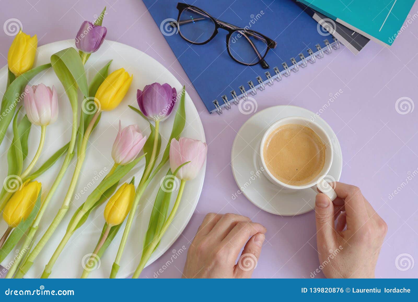 Cup of Coffee and Tulips on Spring Table Stock Photo - Image of comfort ...
