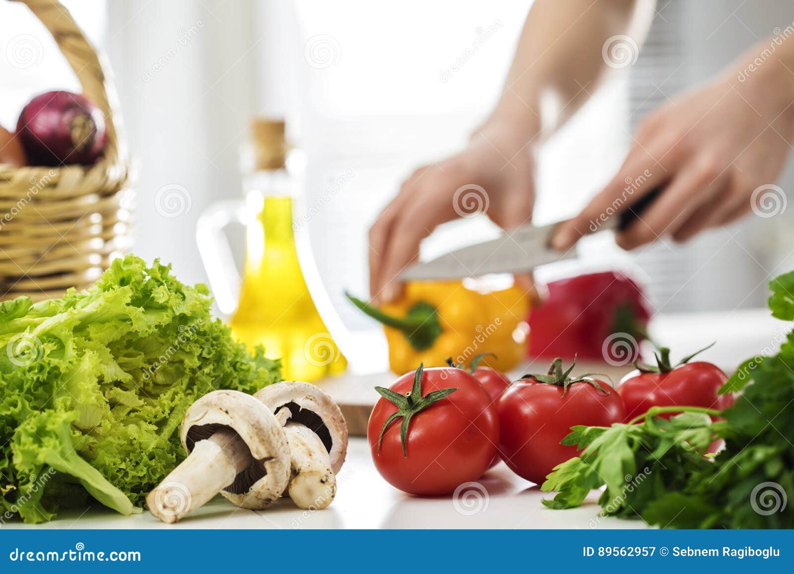 Woman Hands Cutting Vegetables in the Kitchen Stock Image - Image of ...