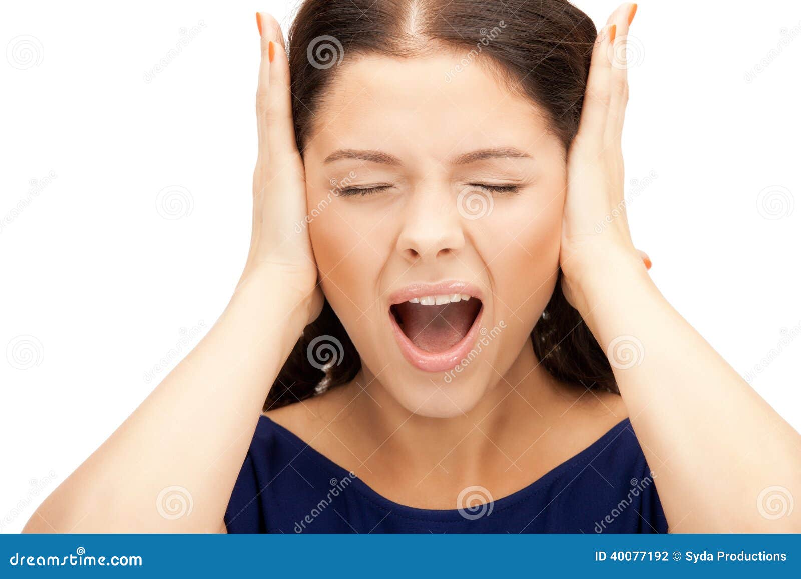 Woman with hands on ears stock photo. Image of dramatic - 40077192