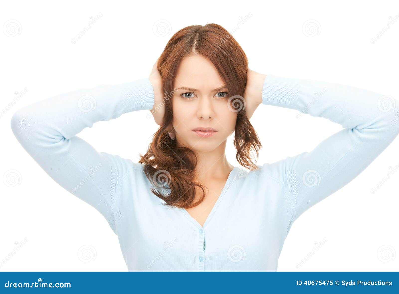 Woman with hands on ears stock image. Image of closeup - 40675475