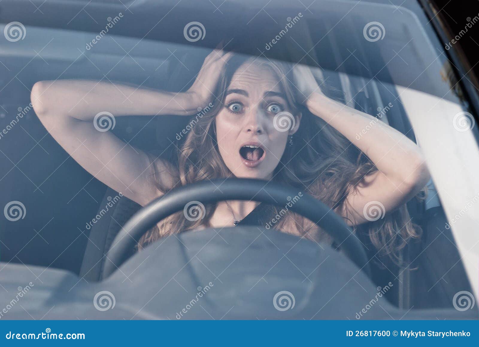 Woman with Hands on Eyes Sitting Scared in Car Stock Photo - Image of ...