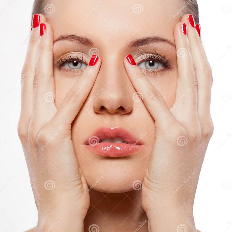Woman with hands on face stock image. Image of portrait - 24066819