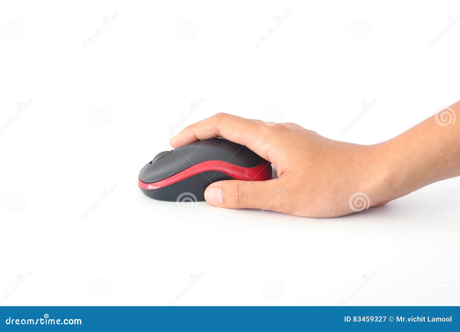 Woman Hands Holding Black Computer Mouse on a Red Stock Image - Image ...