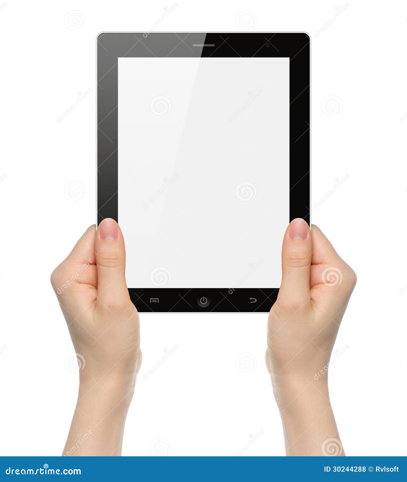 Woman Hands Holding Black Tablet PC Stock Photo - Image of monitor ...