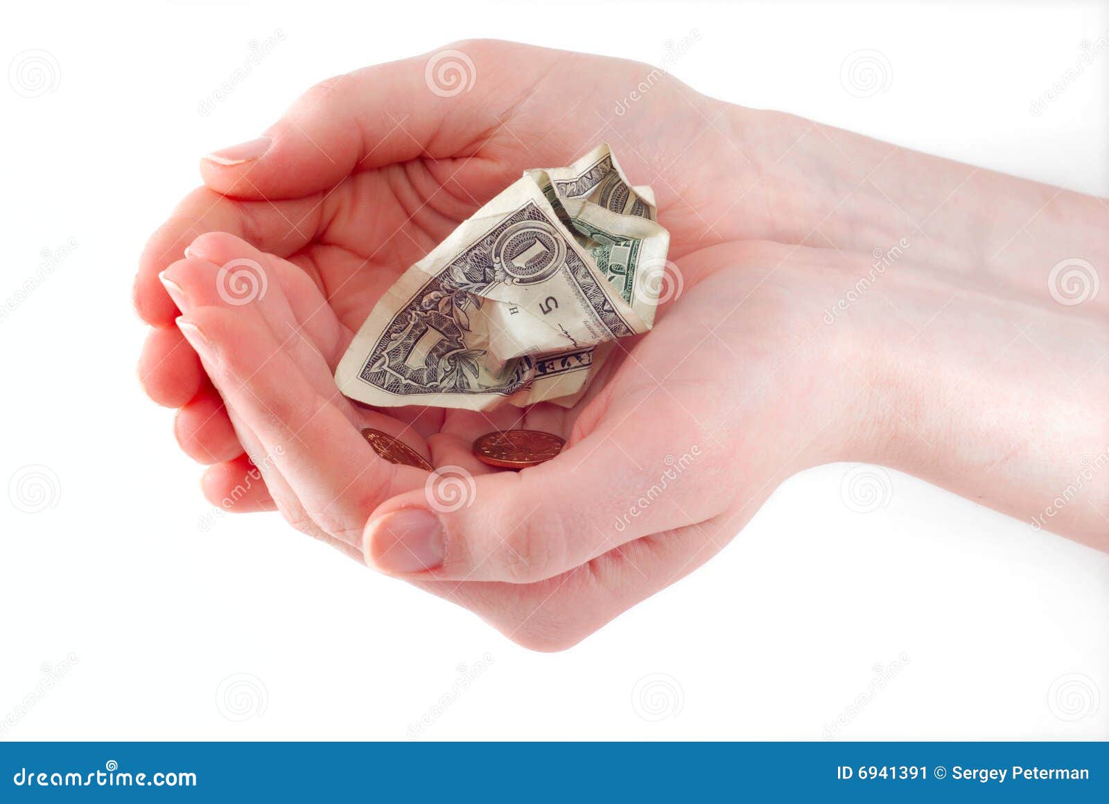 Woman Hands Holding Crumpled Dollar Stock Image - Image of closeup ...