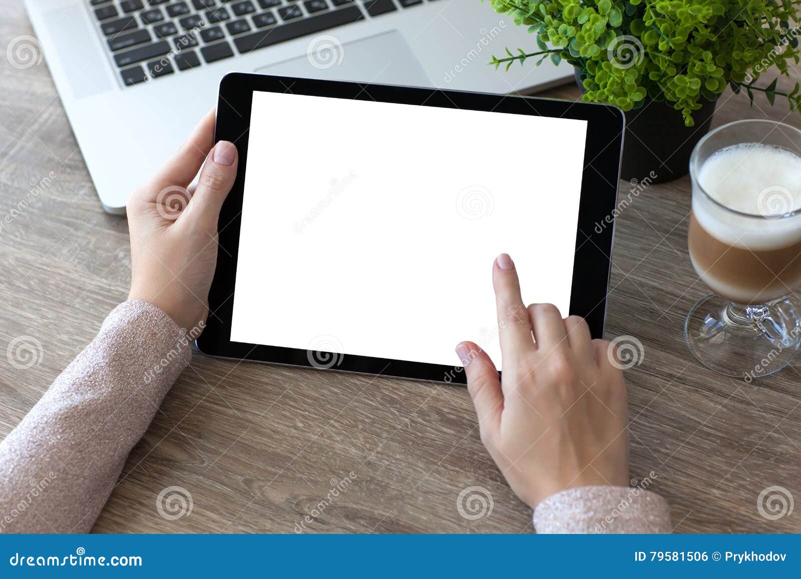 Woman Hands Holding Tablet PC Computer with Isolated Screen Stock Photo ...