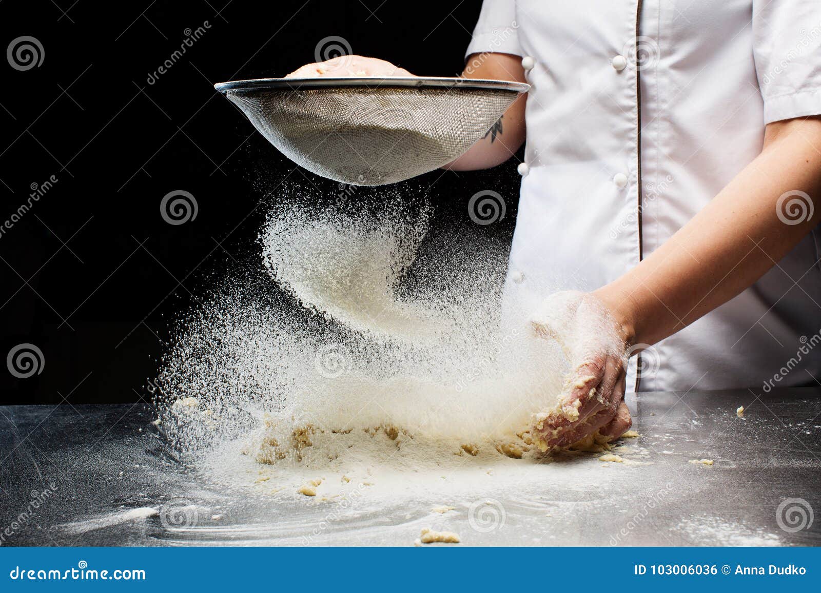 Woman Hands Kneading Dough. Powder Stock Photo - Image of kitchen ...