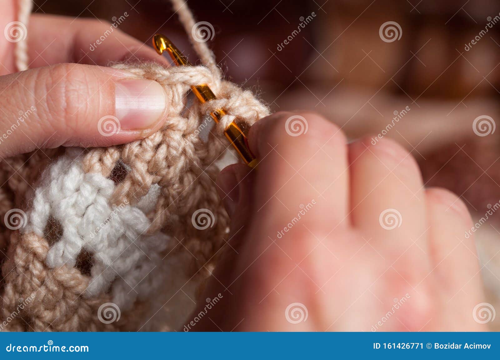 Woman Hands Knitting Crochet.Crochet Hook Stock Image - Image of ...