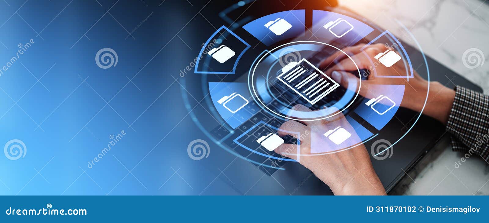 Woman Hands with Laptop and DMS Interface Stock Photo - Image of ...