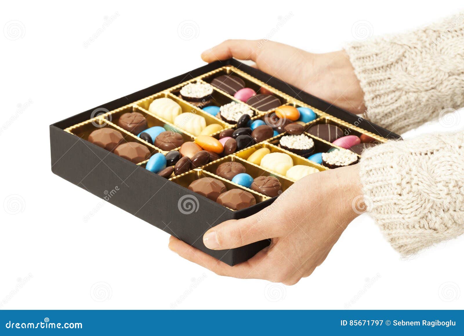 Woman Hands Offering Chocolates in Box Stock Image - Image of sweet ...