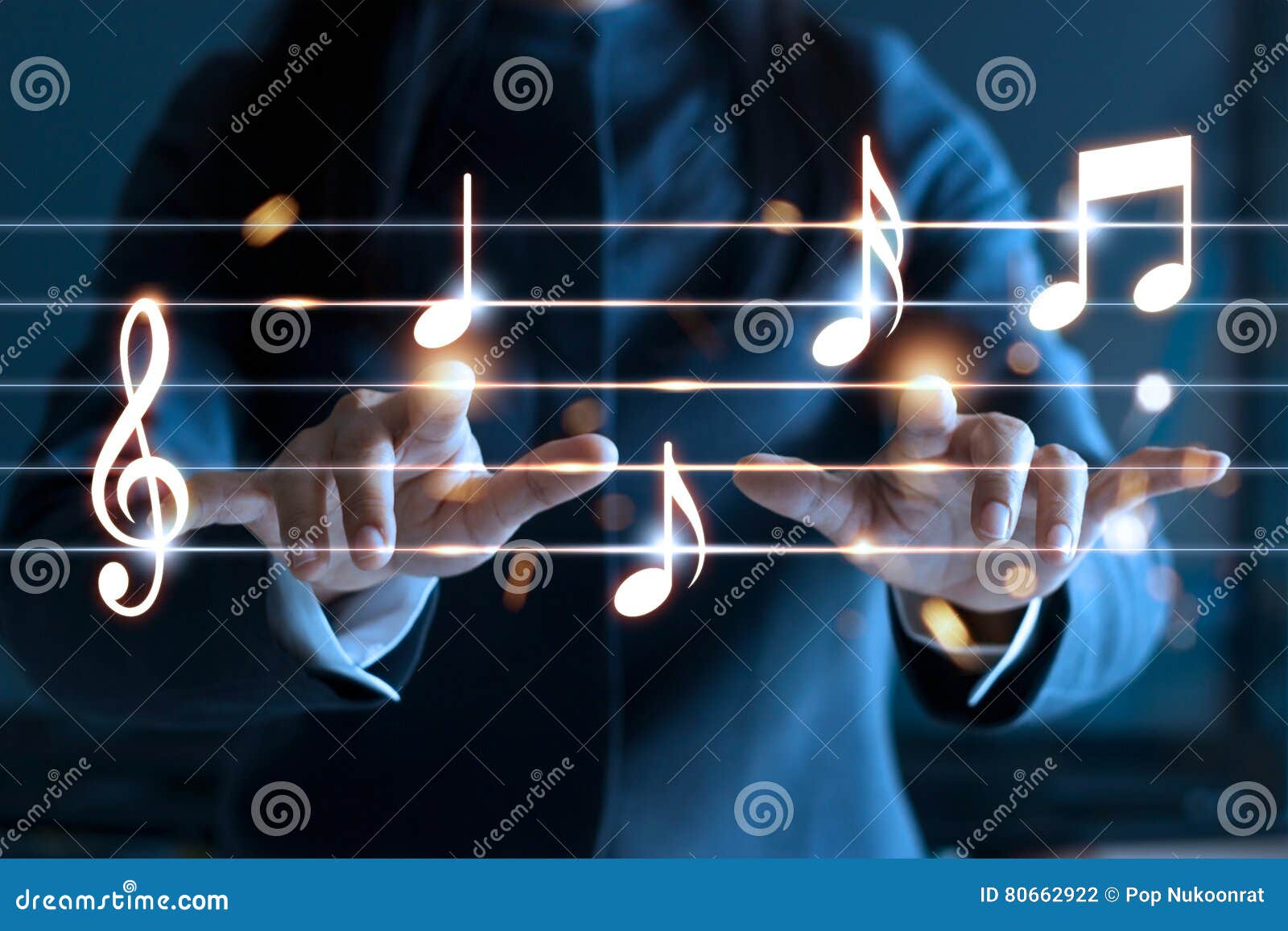 Woman Hands Playing Music Notes on Dark Background, Stock Photo - Image ...