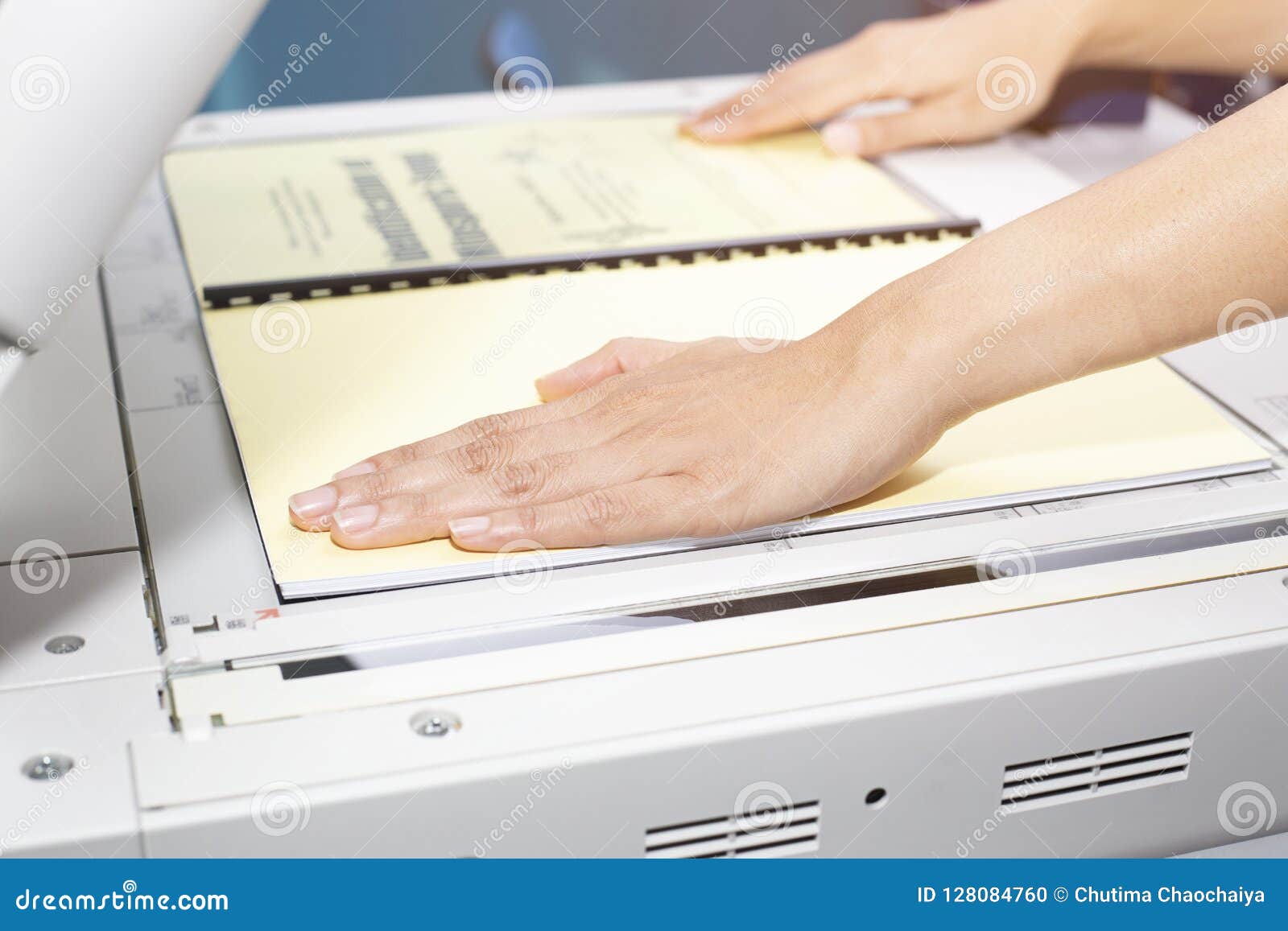 Woman Hands Putting a Sheet of Paper into a Copying Device Stock Photo ...