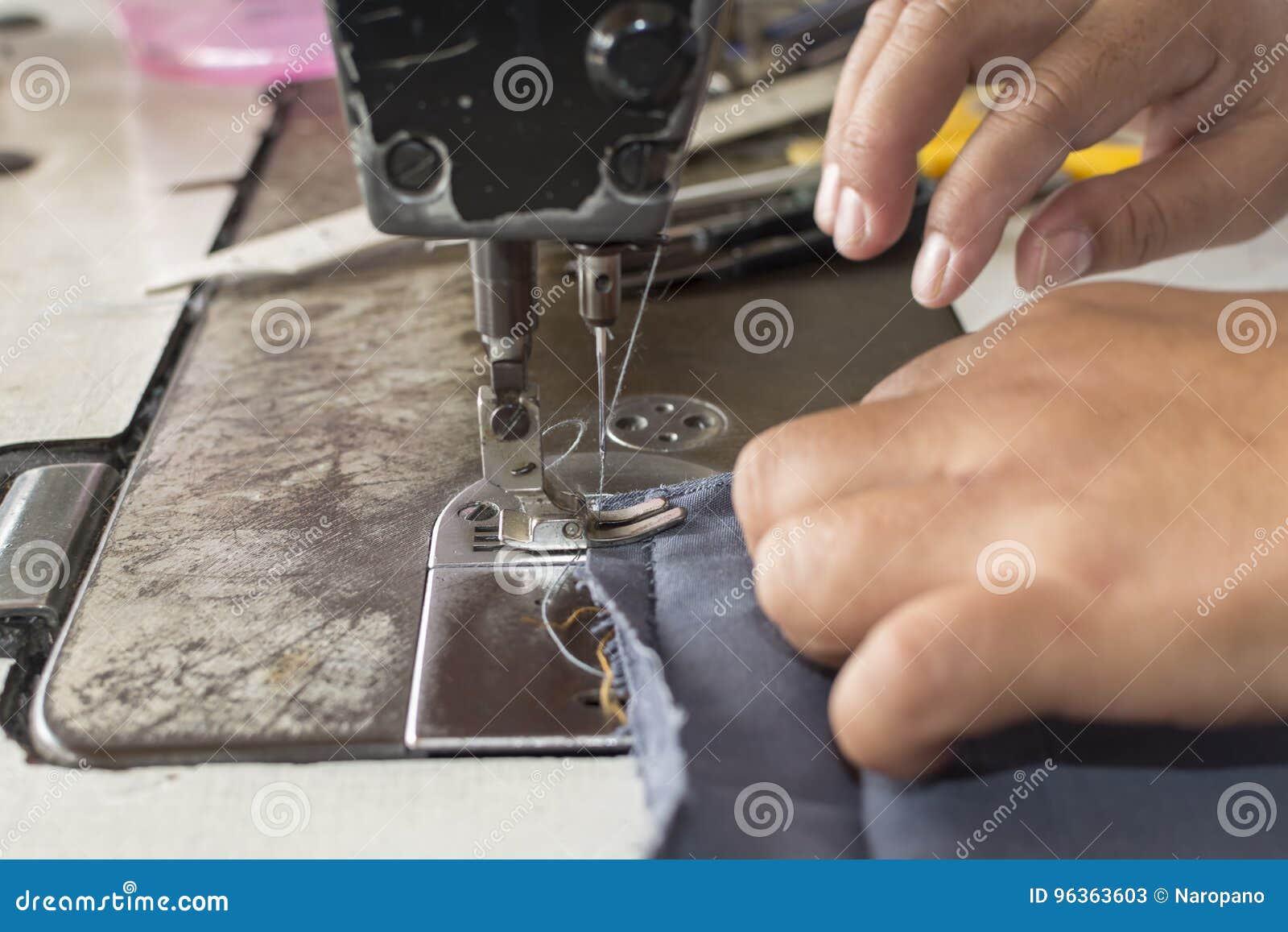 Woman Hands Sewn Fabric Repairs on Sewing Machine in Sewing Stock Image ...