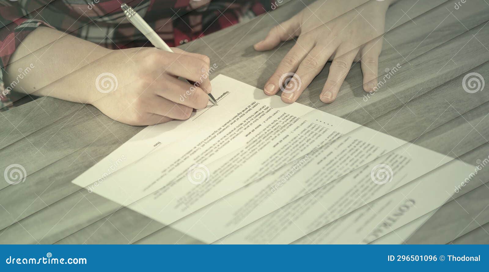 Woman Hands Signing a Document, Geometric Pattern Stock Photo - Image ...