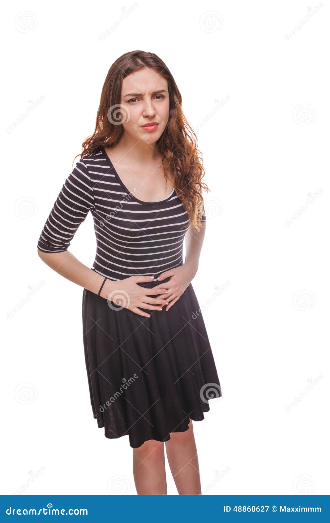 Woman with Hands on Stomach Ache White Stock Image - Image of health ...