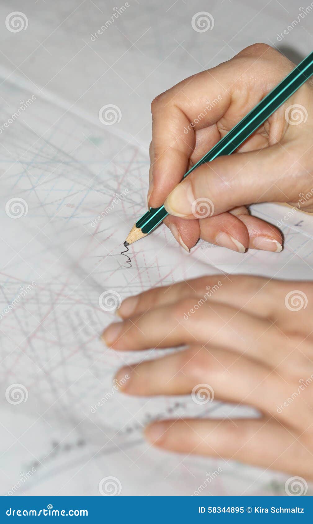 The Woman Hands Tracing the Sewing Drawing Stock Image - Image of ...
