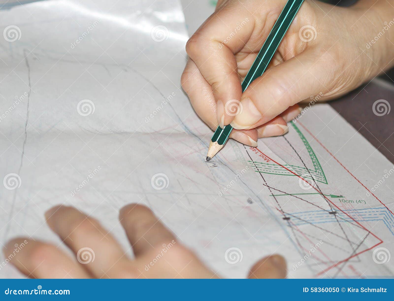The Woman Hands Tracing the Sewing Drawing Stock Photo - Image of draw ...