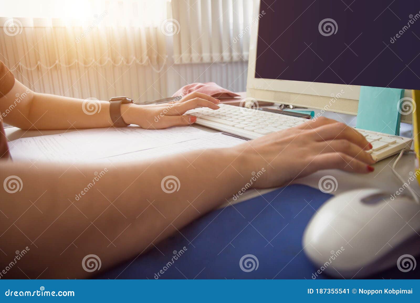 Woman Hands Typing on Computer Keyboard in Home Office, Clipping Path ...