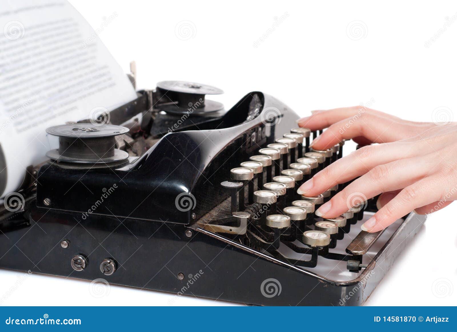 Woman Hands Typing on Vintage Typewriter Isolated Stock Photo - Image ...
