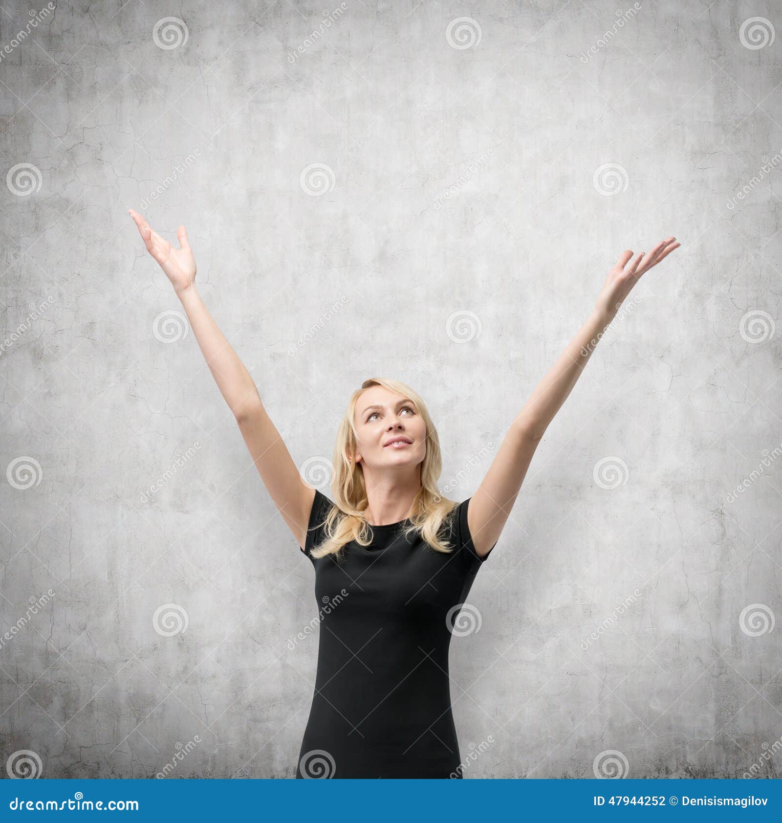 Woman with hands up stock photo. Image of wall, positive - 47944252