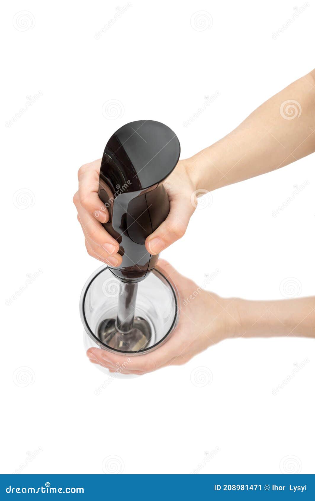 Woman Hands Using Hand Blender. Isolated on White Stock Image - Image ...