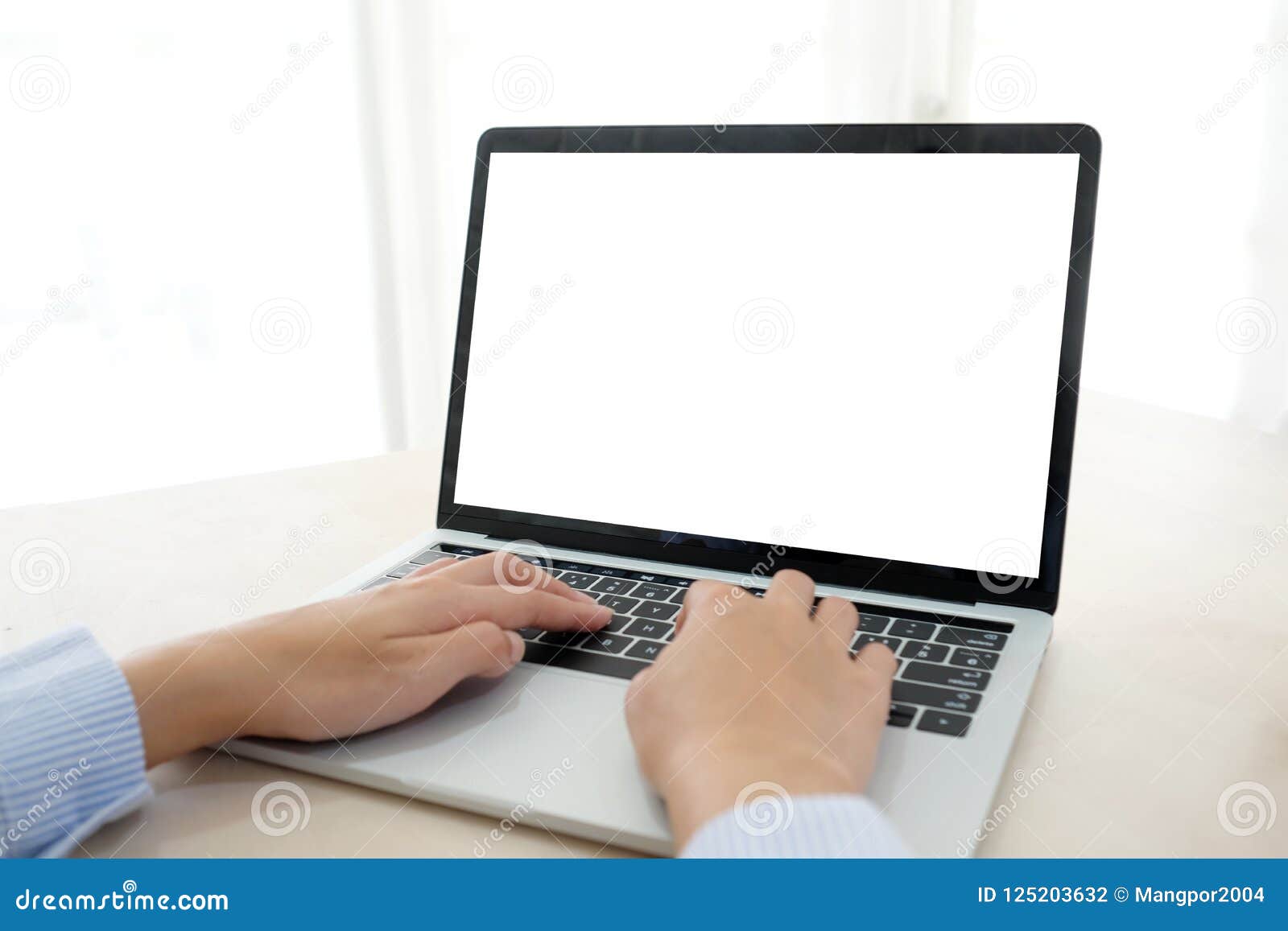 Woman Hands Using Laptop Computer with Blank Screen for Mock Up Stock ...