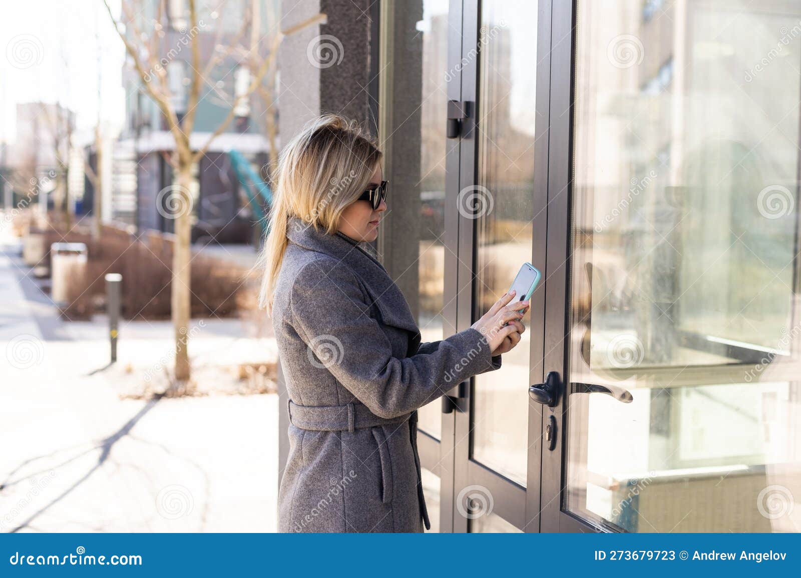 Woman Hands Using Phone Scan To Digital Door Lock Security Systems at Home. Stock Image - Image ...