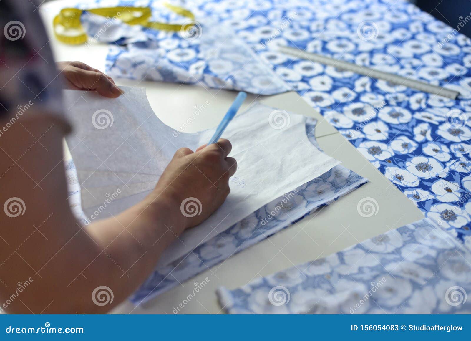 Work of Seamstress, Using Sewing Pattern Stock Image - Image of fashion ...