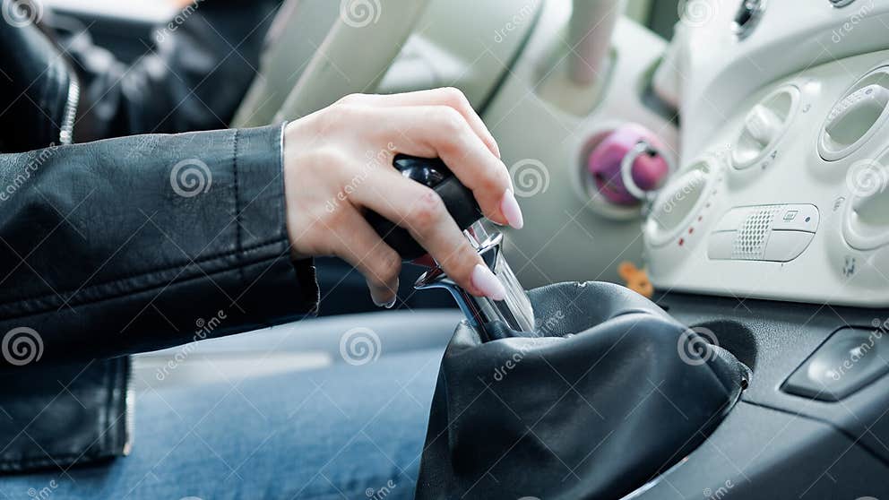 Woman Hands Using the Shift Lever Stock Photo - Image of lever, engine ...