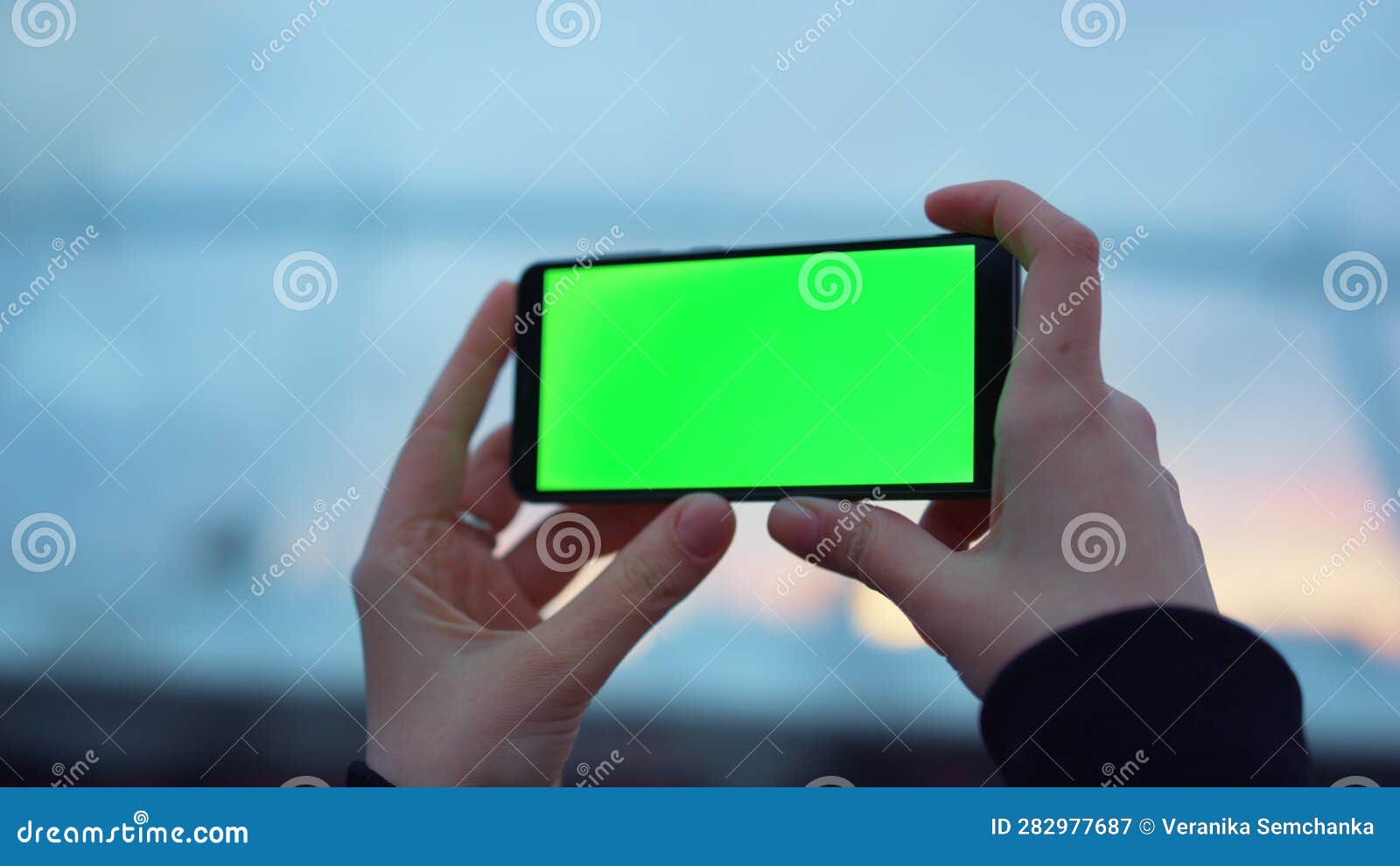 Woman Hands Using Smartphone With Green Screen Outdoors Lady Holding