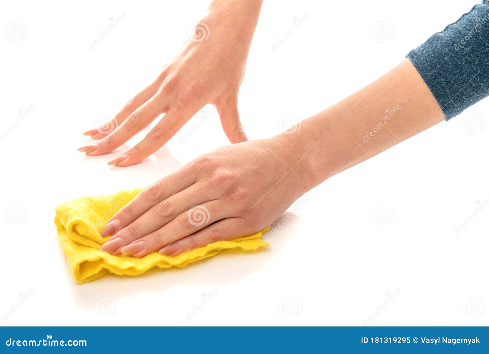 Woman Hands Wipes White Table with Yellow Rag Stock Image - Image of ...