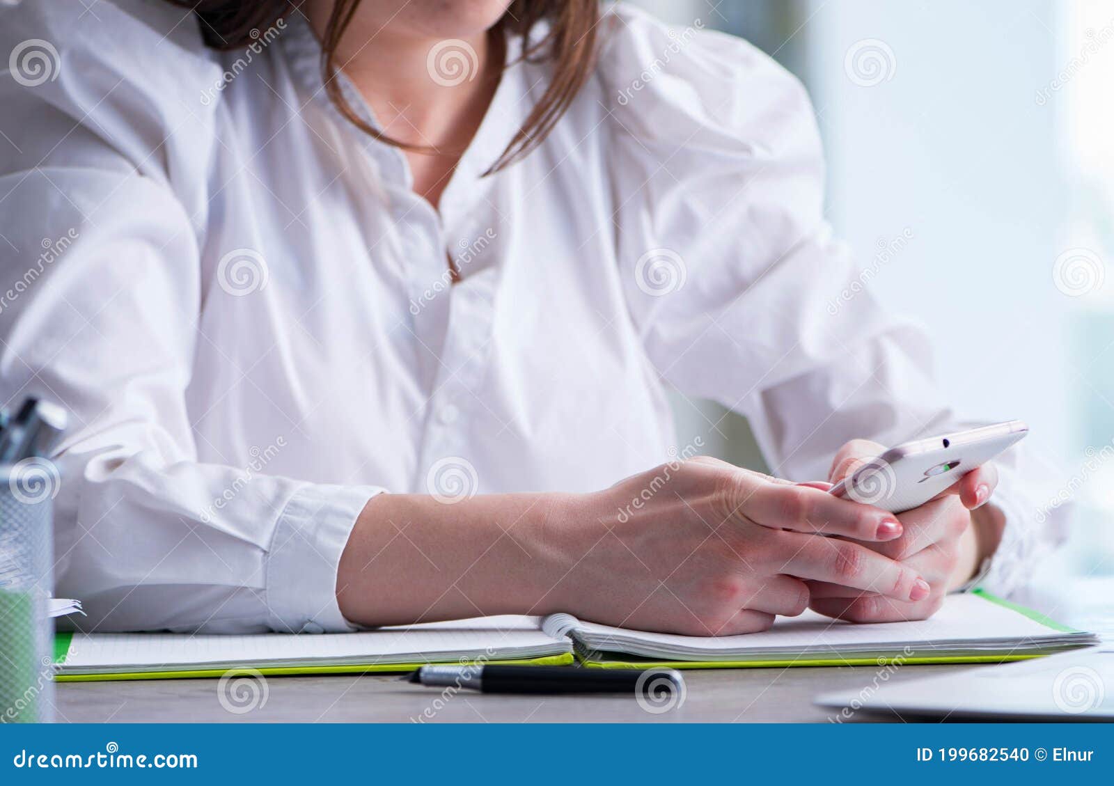Woman Hands Working on Computer at Desk Stock Photo - Image of notepad ...