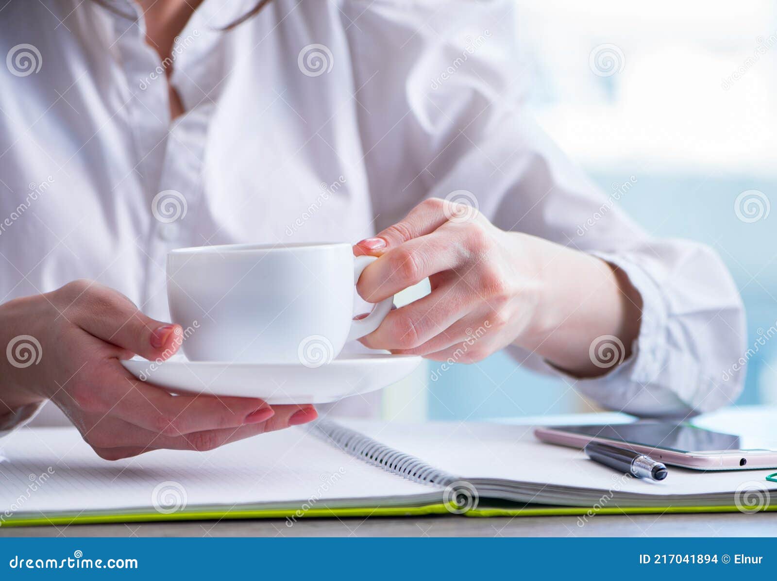 Woman Hands Working on Computer at Desk Stock Photo - Image of note ...
