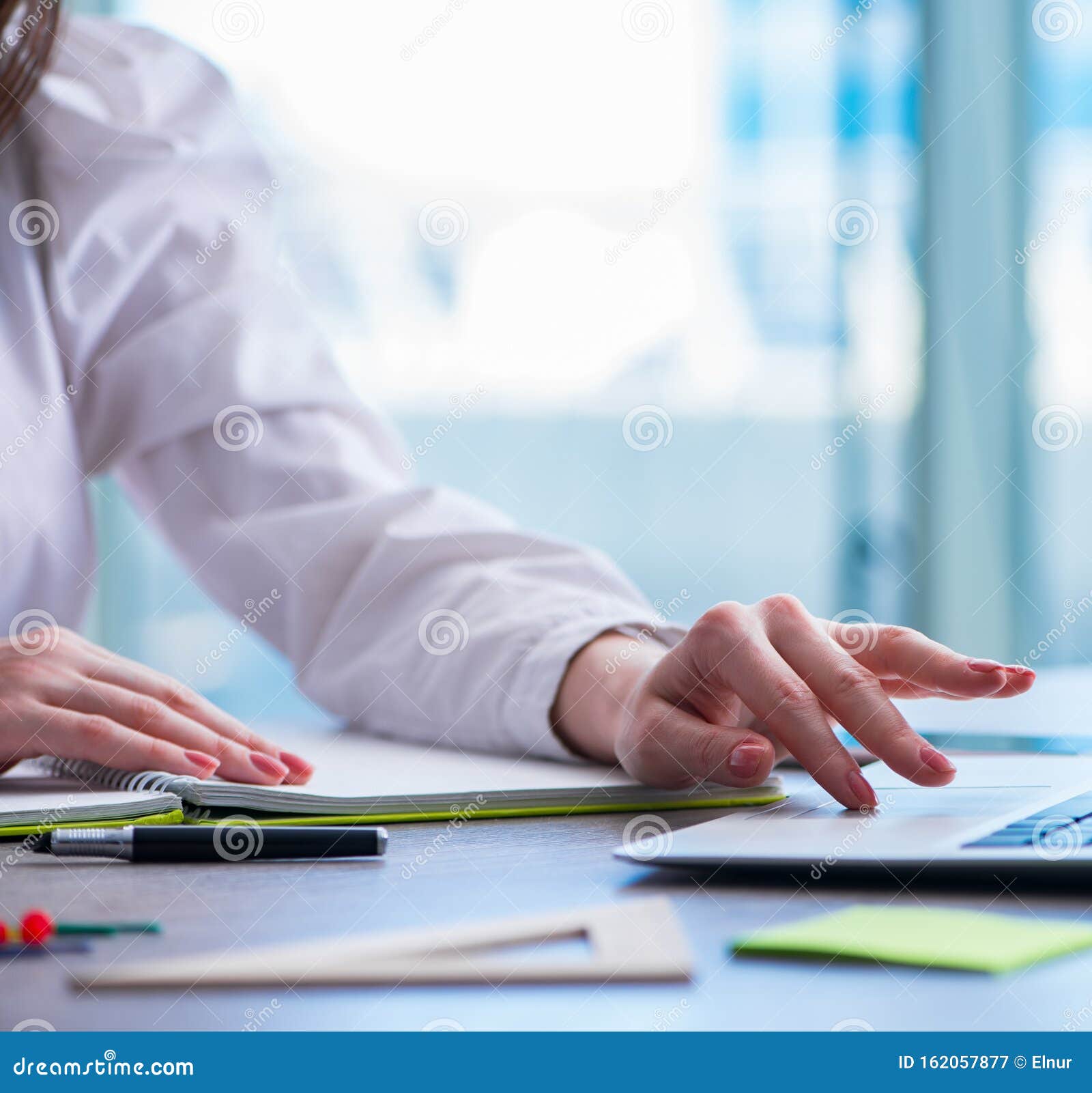 Woman Hands Working on Computer at Desk Stock Image - Image of ...