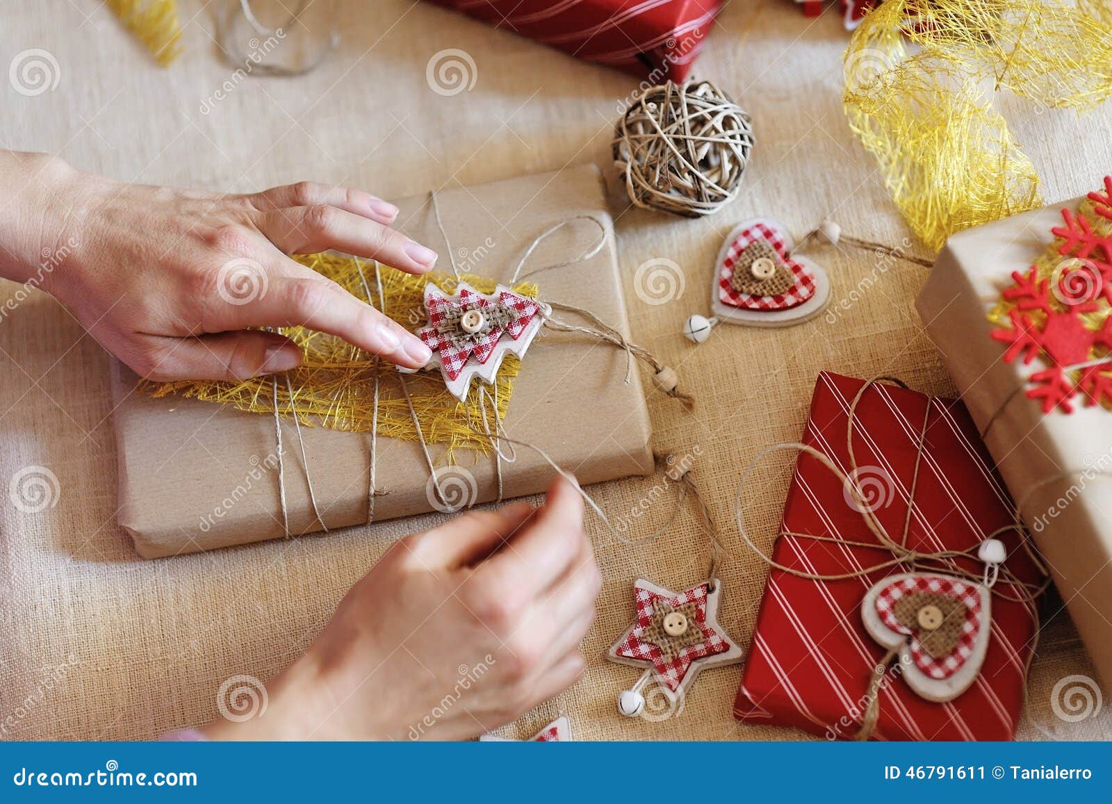 Woman Hands Wrapping Christmas Gift Box Stock Image - Image of ...
