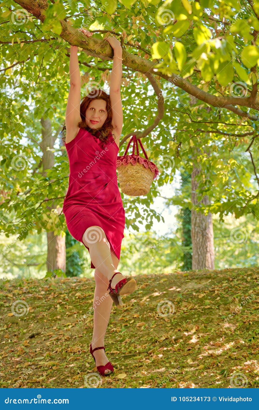 Woman hanging from tree stock image. Image of girl, background - 105234173