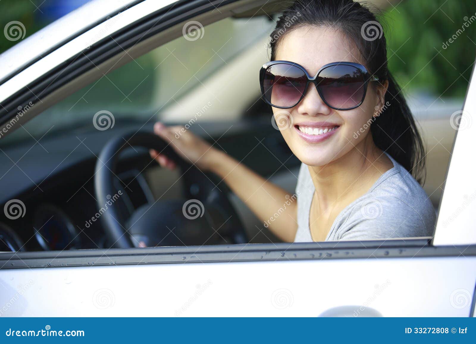 Woman happy driving stock photo. Image of pretty, black - 33272808