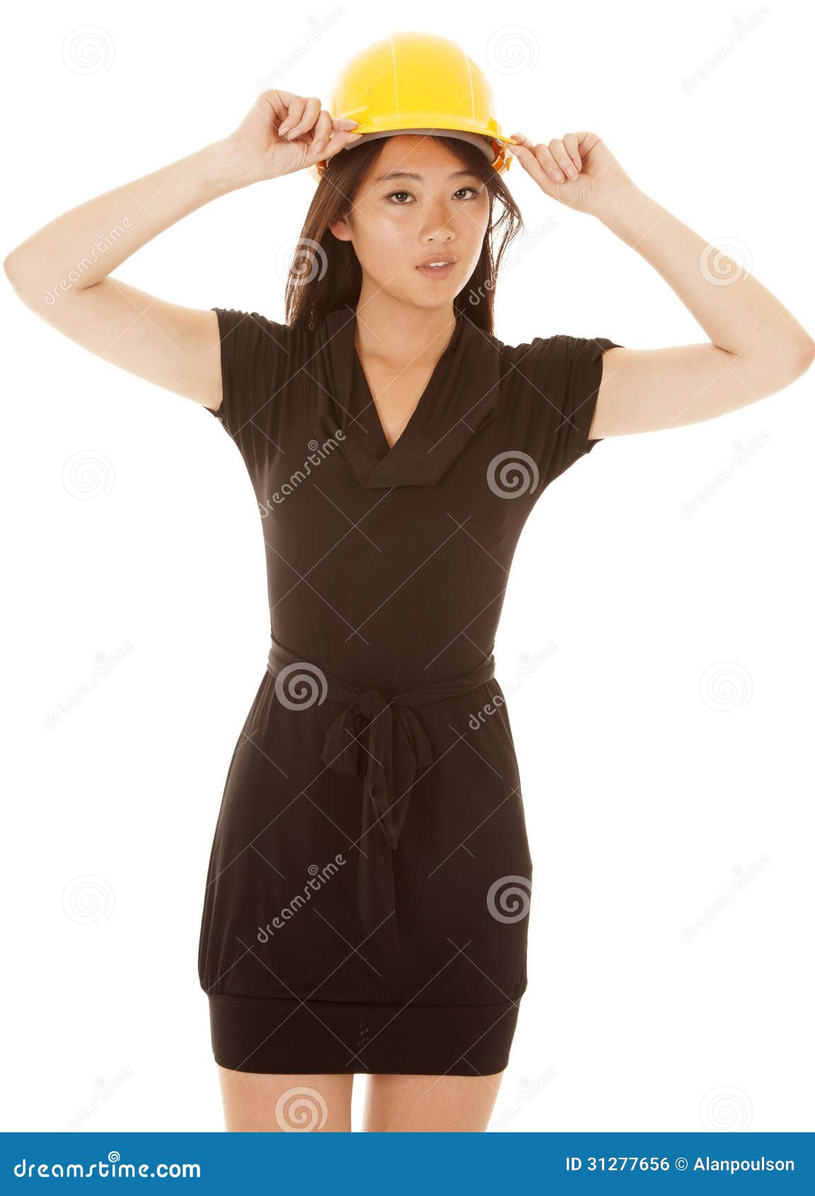 Woman hard hat both hands stock photo. Image of engineer - 31277656