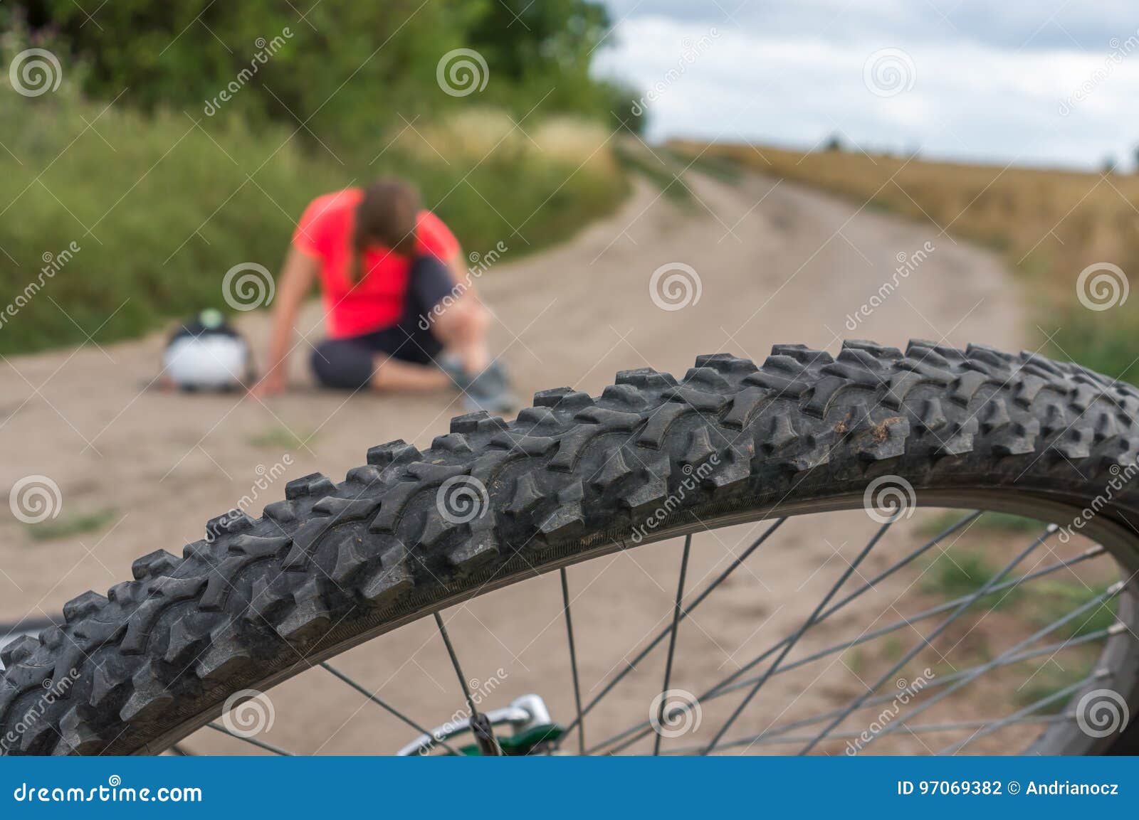Woman Has Accident Injury from Bicycle Stock Photo - Image of accident ...